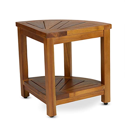 TeakCraft TURQVUAZ Teak Corner Shower Bench Seat for Bathroom - Waterproof Shower Stool - Fully Assembled, The Saga,