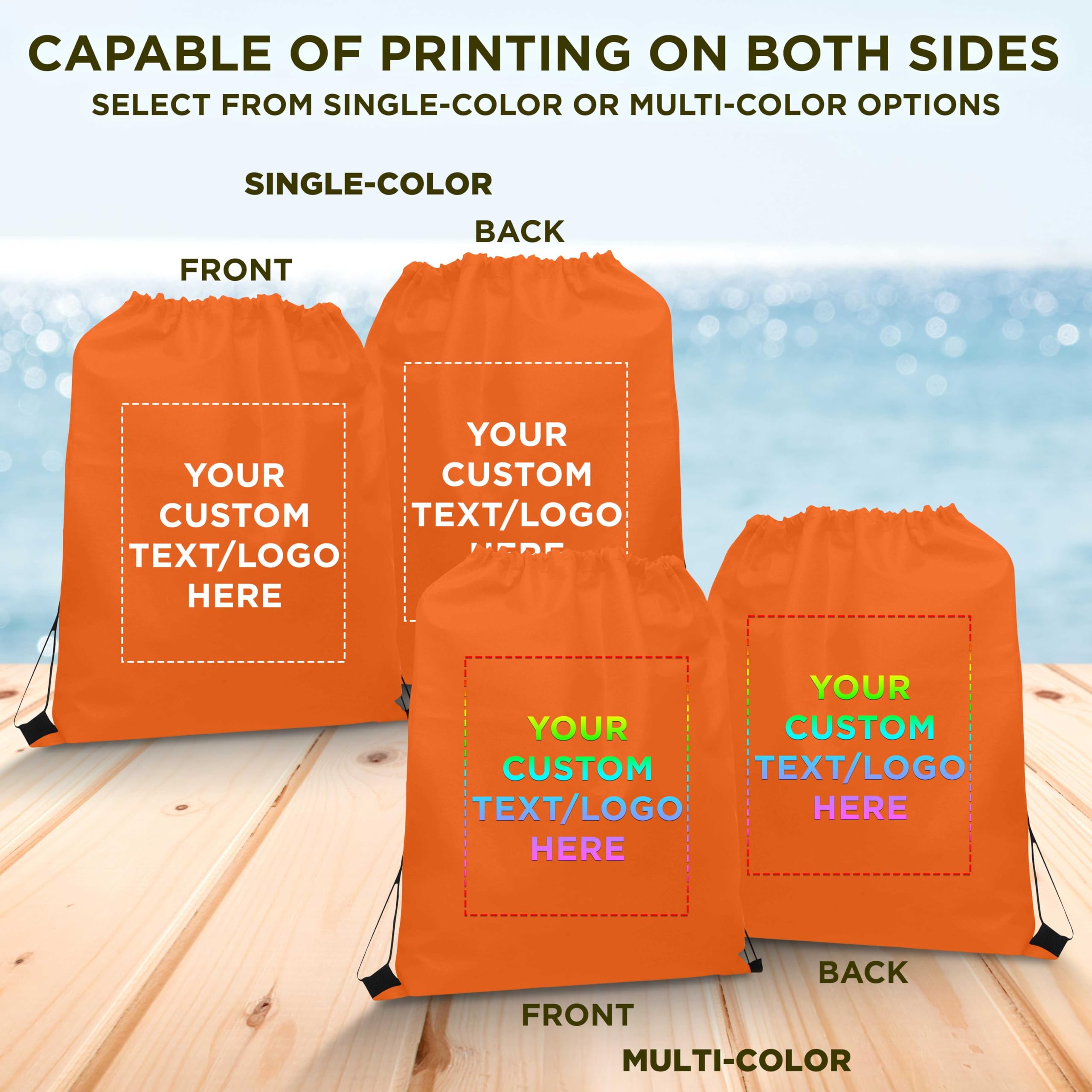 DISCOUNT PROMOS Custom Non-Woven Drawstring Backpacks Set of 100, Personalized Bulk Pack - Bring Everywhere You Go, Great for Travelling, Gym and for Everyday Use - Orange