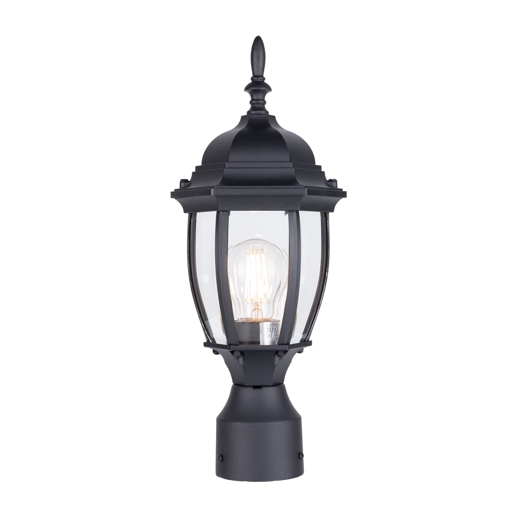 Yeuloum Outdoor Post Light Pole Lantern Lighting Fixture with One E26 Base Max 100W, Aluminum Housing Plus Glass, 2-Pack (Black Finish)