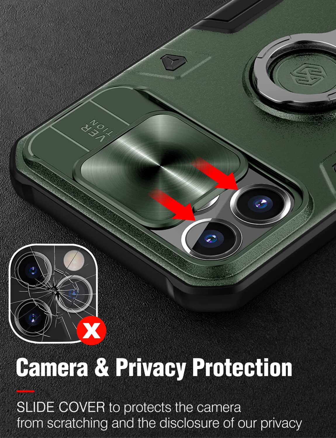 Nillkin [2022 Upgraded] iPhone 13 Pro Max Case [Compatible with MagSafe] [Slide Camera Cover] [Multifunctional Kickstand] Heavy Duty Protection Armor Case for iPhone 13 Pro Max 6.7'' Green