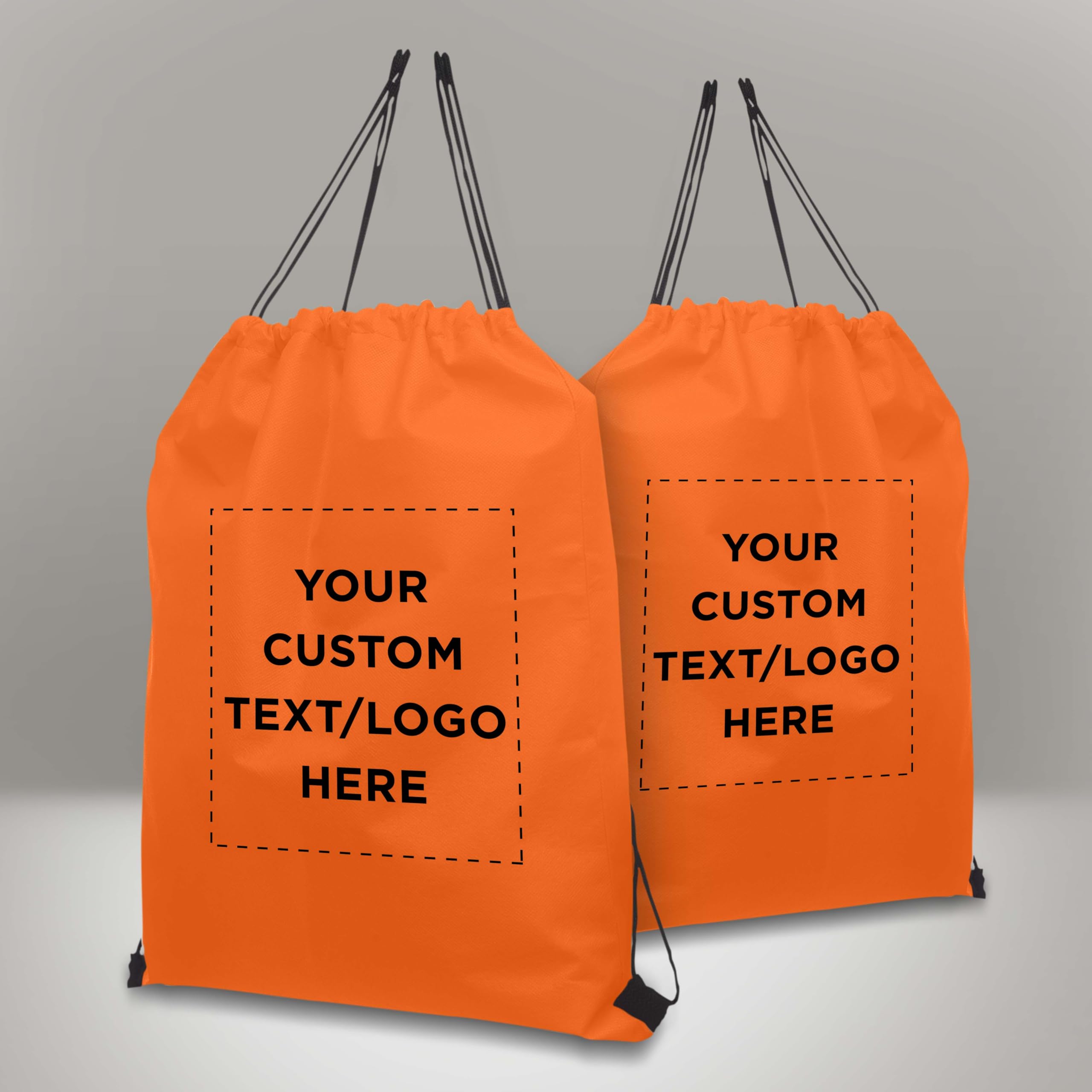 DISCOUNT PROMOS Custom Non-Woven Drawstring Backpacks Set of 100, Personalized Bulk Pack - Bring Everywhere You Go, Great for Travelling, Gym and for Everyday Use - Orange