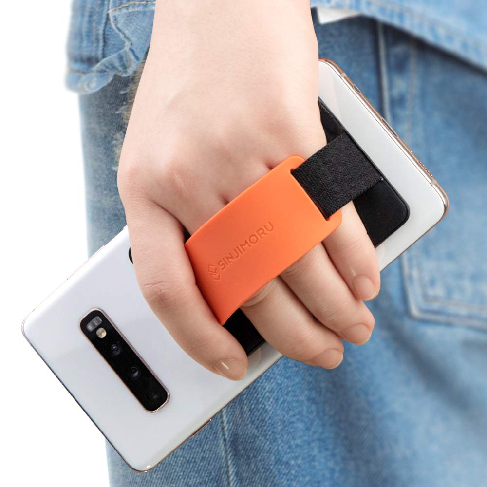 Sinjimoru Phone Grip Card Holder with Phone Stand, Secure Stick on Wallet for iPhone with Kicktand for Table. Sinji Pouch B-Grip Silicone Olive Grey