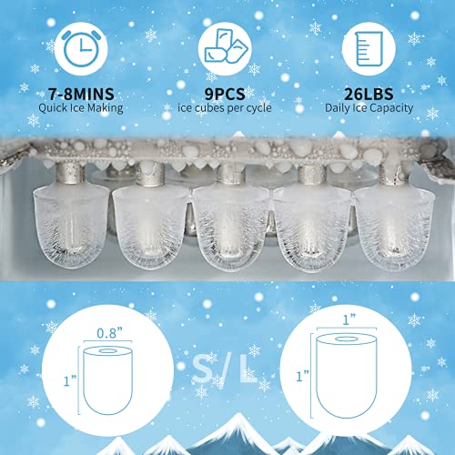 ARLIME Portable Ice Maker Machine, 26Lbs/24H Self-Cleaning Ice Maker, 9 Cubes S/L Ready in 6 Mins, Small Cube Maker with Scoop and Basket, for Home, Kitchen, Office, Bar, RV (Red)