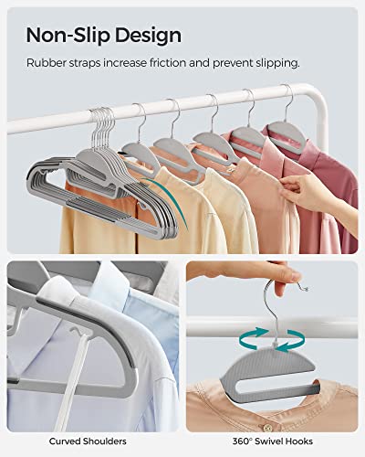 SONGMICS Set of 50 Coat Hangers and 30 Pants Hangers Bundle, Non-Slip Adjustable Metal Clips, Quality Plastic Hangers, Space-Saving, Durable, Pants, Light and Dark Gray, Black UCRP41G-50 and UCRF12B30