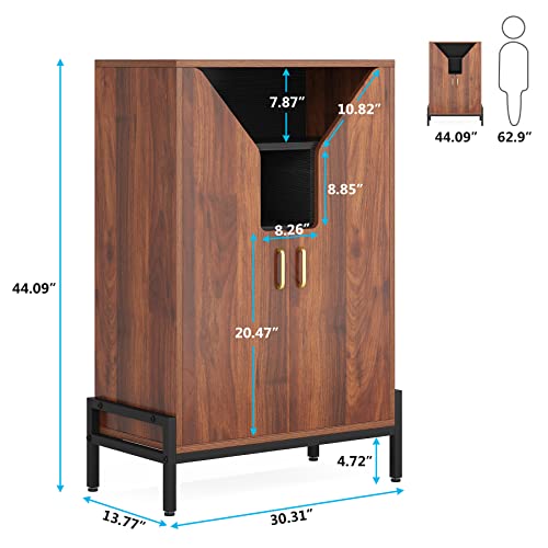 Tribesigns Shoe Cabinet, 7-Tier Large Shoe Storage Cabinets for Entryway 23 Pairs Shoes Cabinet with 3 Display Case and Adjustable Partition, Rustic Brown