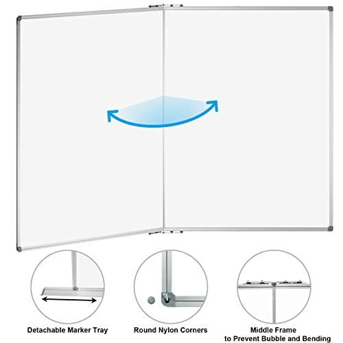 Lockways Large Magnetic 60" x 40" Dry Erase Board, Foldable Wall Mounted Whiteboard| White Board with Pen Tray for Business,Team,Home Office,Home Education