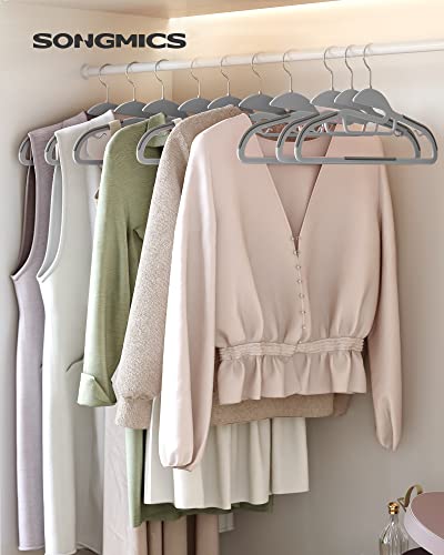 SONGMICS Set of 50 Coat Hangers and 30 Pants Hangers Bundle, Non-Slip Adjustable Metal Clips, Quality Plastic Hangers, Space-Saving, Durable, Pants, Light and Dark Gray, Black UCRP41G-50 and UCRF12B30