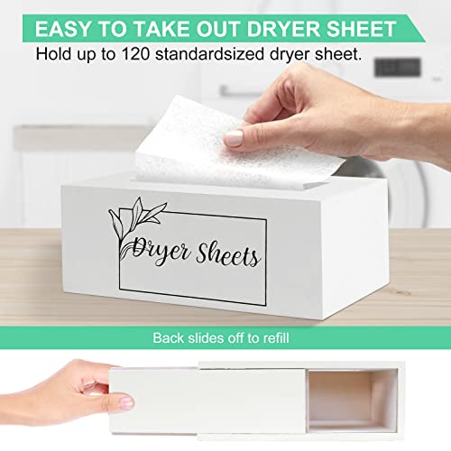 WellSign Dryer Sheet Holder and Magnetic Lint Bin Box Set for Laundry Room Farmhouse Decor,Wooden Dryer Sheet Container Dispenser,Fabric Softener Sheets Organization and Storage for Home Decor 2PK
