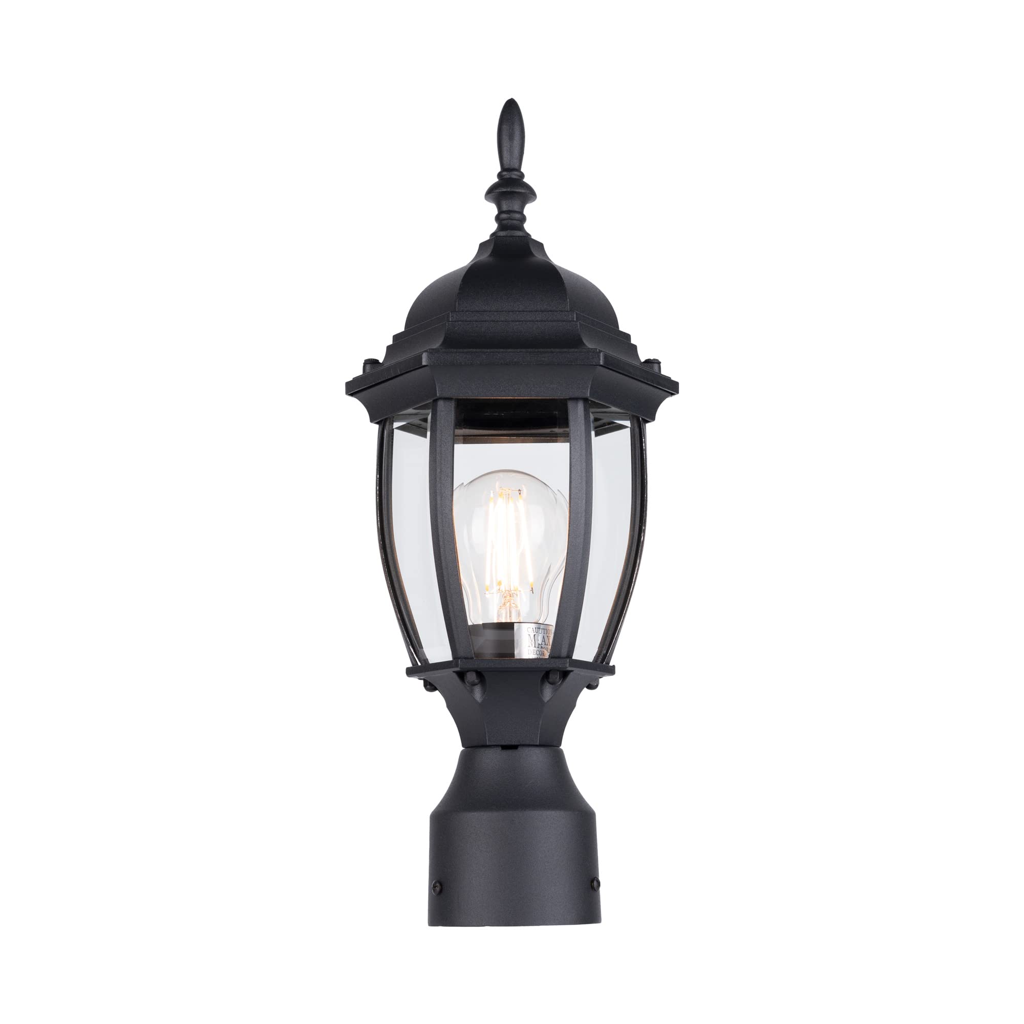 Yeuloum Outdoor Post Light Pole Lantern Lighting Fixture with One E26 Base Max 100W, Aluminum Housing Plus Glass, 2-Pack (Black Finish)
