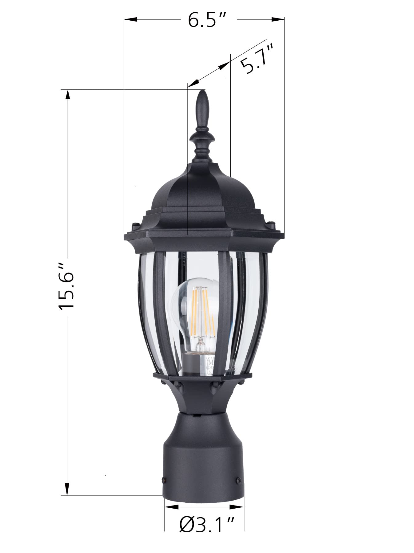 Yeuloum Outdoor Post Light Pole Lantern Lighting Fixture with One E26 Base Max 100W, Aluminum Housing Plus Glass, 2-Pack (Black Finish)