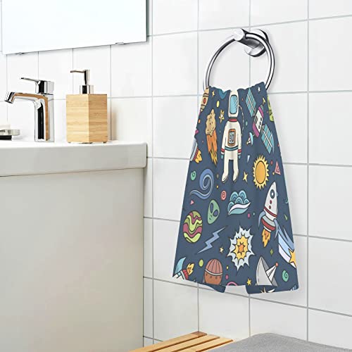 Kigai 2 Piece Outer Space Hand Towels for Bath Decorative, Pure Cotton Guest Towels Fingertip Towels for Bathroom Spa Gym,16 x 28 inch