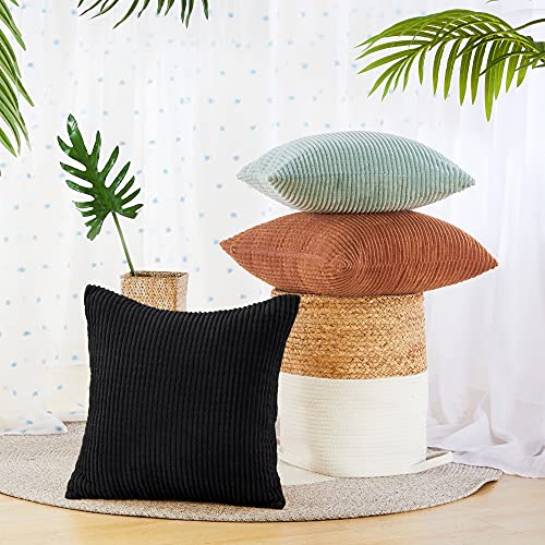 Deconovo Corduroy Throw Pillow Covers, Soft & Decorative Cushion Covers, Machine Washable, Set of 2 for Sofa, Couch, Bedroom & Living Room, Black, 20x20 Inch