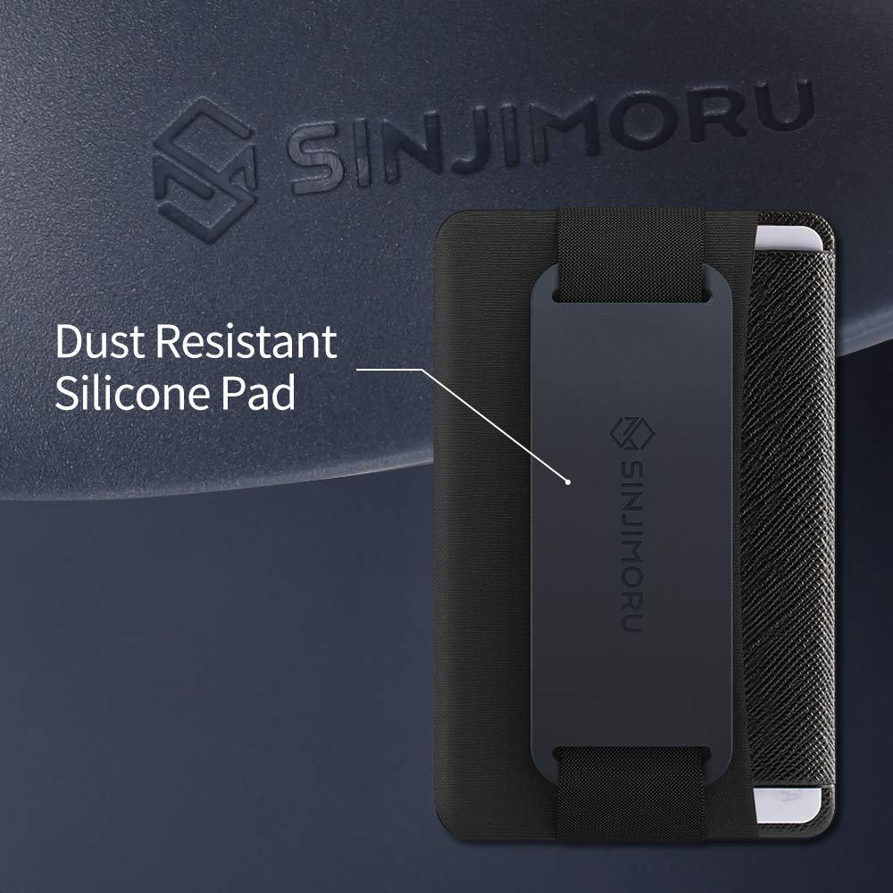 Sinjimoru Phone Grip Card Holder with Phone Stand, Secure Stick on Wallet for iPhone with Kicktand for Table. Sinji Pouch B-Grip Silicone Olive Grey