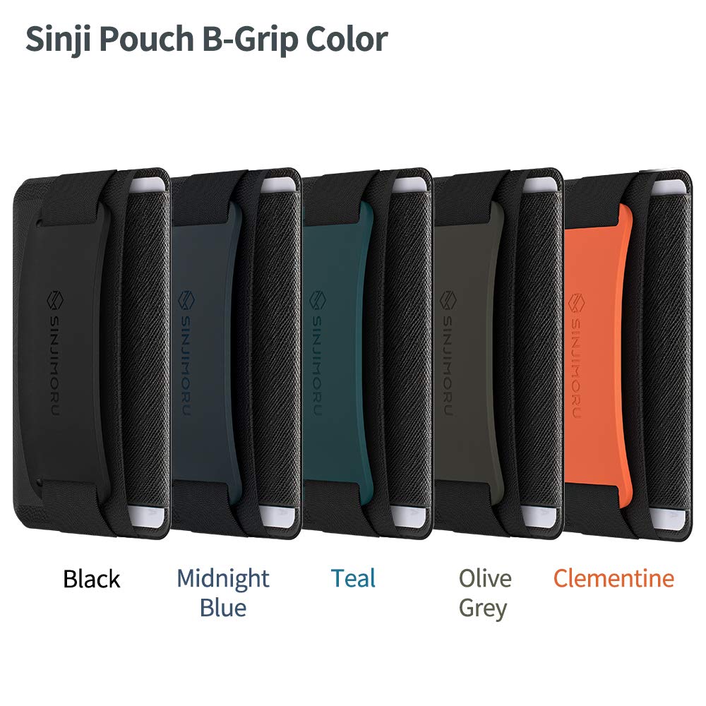 Sinjimoru Phone Grip Card Holder with Phone Stand, Secure Stick on Wallet for iPhone with Kicktand for Table. Sinji Pouch B-Grip Silicone Olive Grey