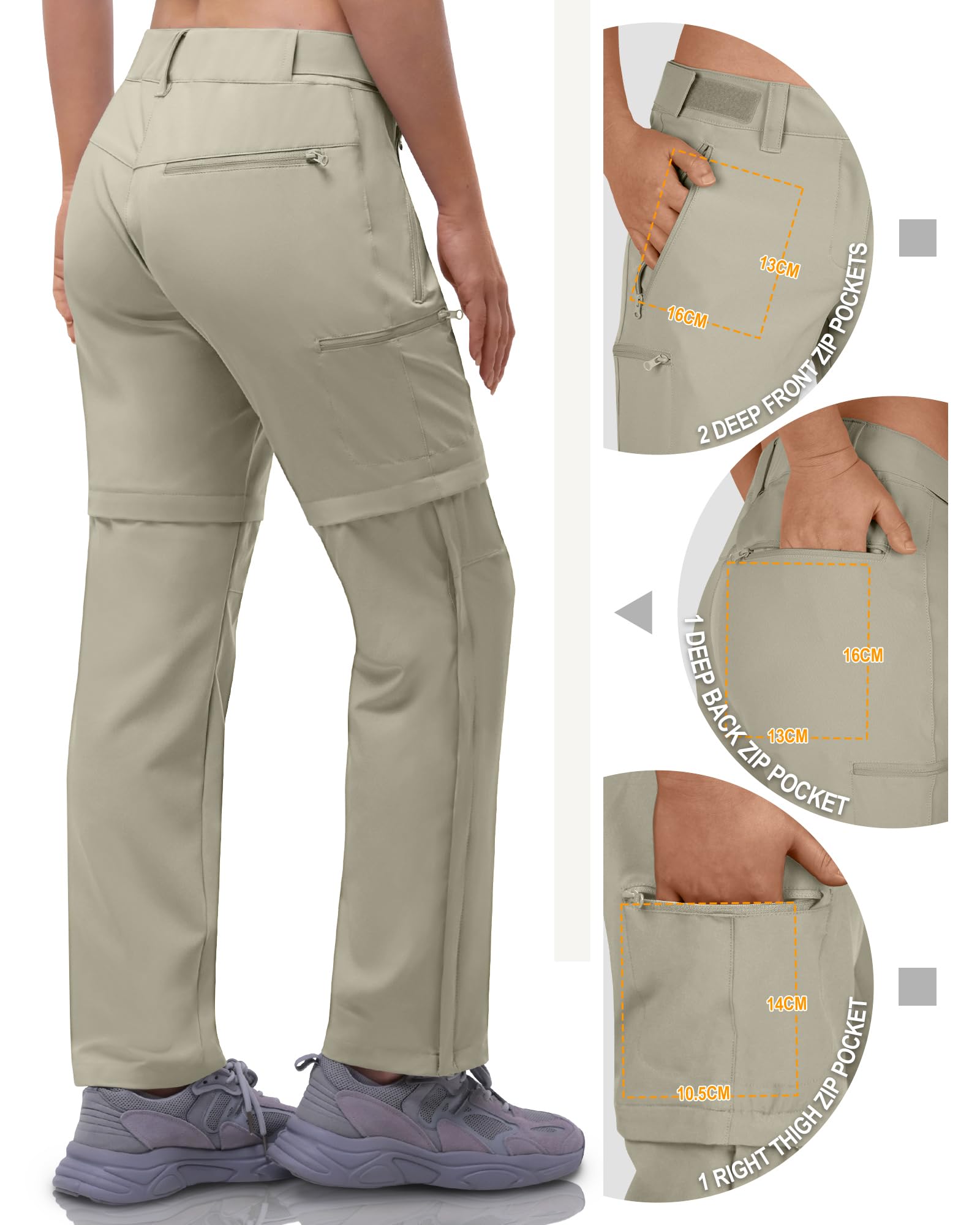Outdoor Ventures Women's Convertible Pants, Quick Dry Hiking Zip-Off Pants, Stretch Lightweight Cargo Pants Beige