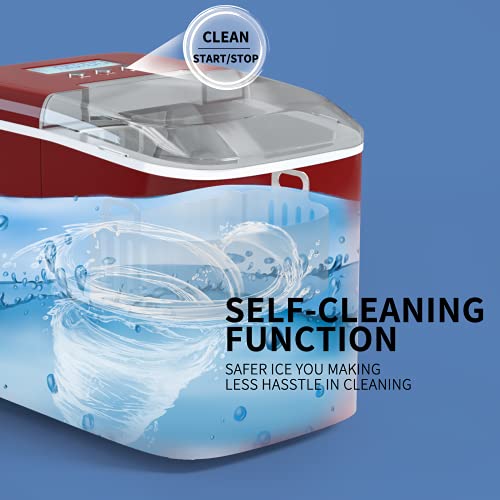 ARLIME Portable Ice Maker Machine, 26Lbs/24H Self-Cleaning Ice Maker, 9 Cubes S/L Ready in 6 Mins, Small Cube Maker with Scoop and Basket, for Home, Kitchen, Office, Bar, RV (Red)
