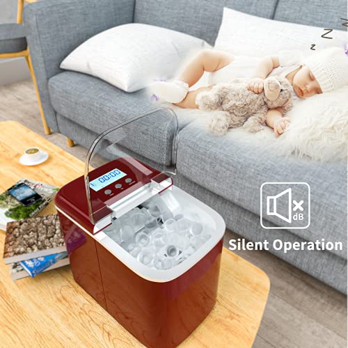 ARLIME Portable Ice Maker Machine, 26Lbs/24H Self-Cleaning Ice Maker, 9 Cubes S/L Ready in 6 Mins, Small Cube Maker with Scoop and Basket, for Home, Kitchen, Office, Bar, RV (Red)