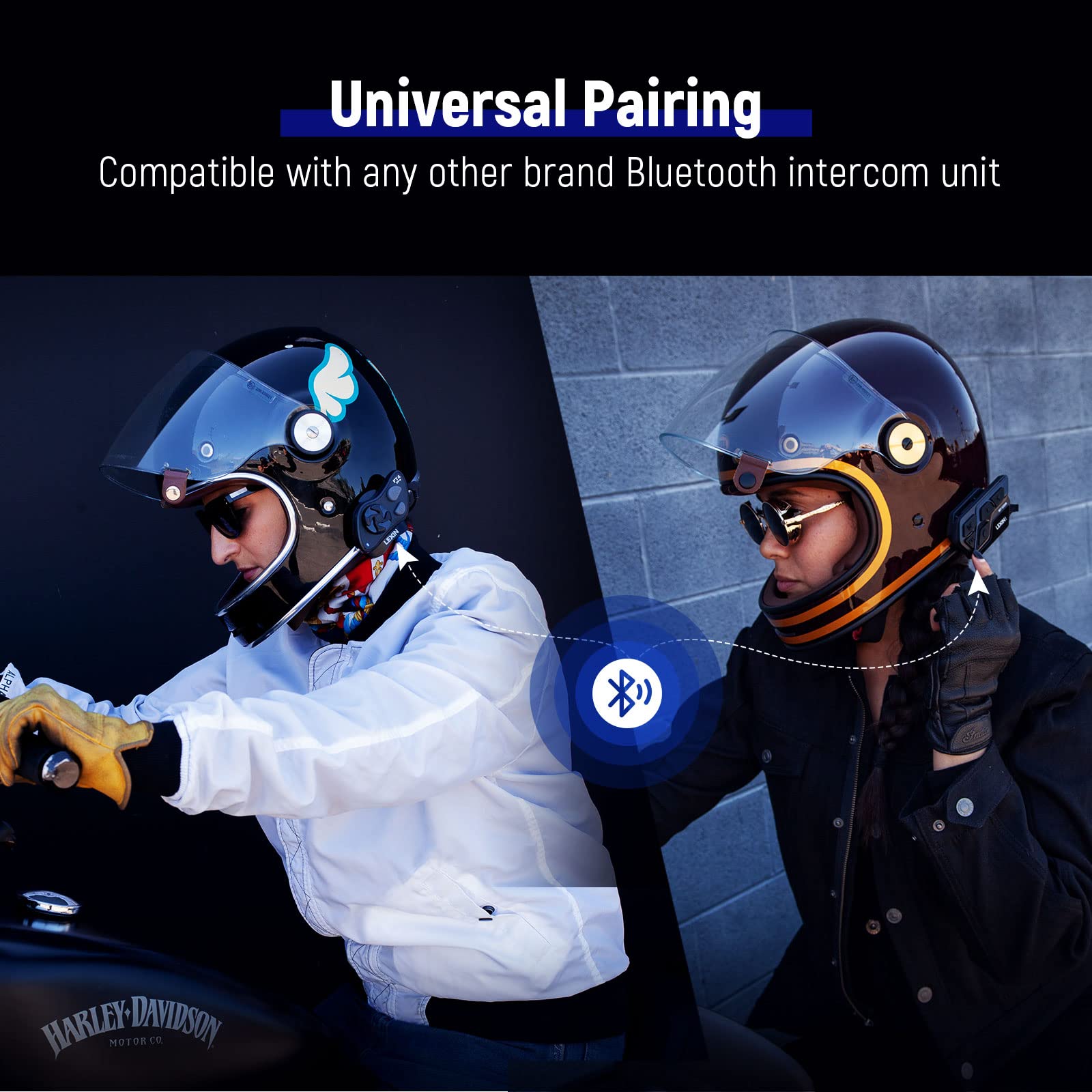 LEXIN 2pcs LX-FT4 Pro 4-Way Motorcycle Bluetooth Headset Featuring Integrated Headlamp with SoS Mode, Amazing Audio, Helmet Intercom Communication System with Type-C Quick Charge for Snowmobile/ATV