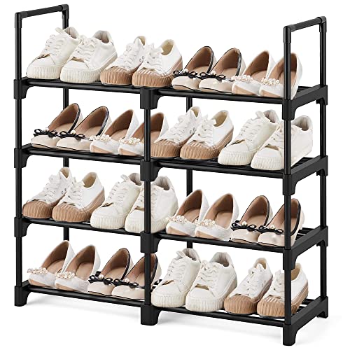 MYITYARD Shoe Rack, 4 Tier Free Standing Shoe Shelf Detachable Metal Multi-Layer Stackable Shoe Storage Organizer for Entrance, Clothing Room, Black