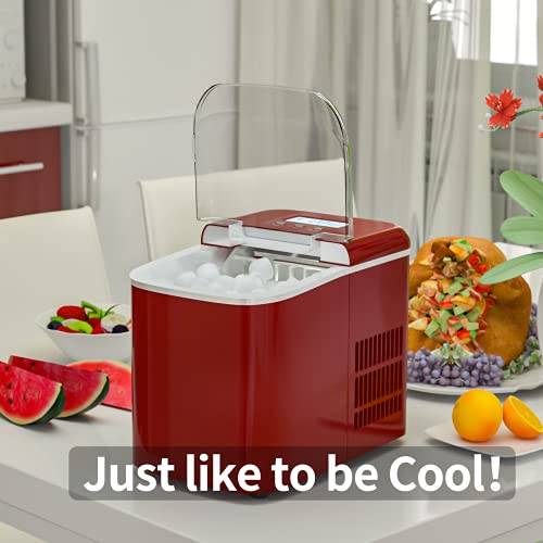 ARLIME Portable Ice Maker Machine, 26Lbs/24H Self-Cleaning Ice Maker, 9 Cubes S/L Ready in 6 Mins, Small Cube Maker with Scoop and Basket, for Home, Kitchen, Office, Bar, RV (Red)