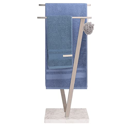 Winmien Freestanding Towel Rack for Bathroom, SUS 304 Stainless Steel Towel Holder with Marble Base for Bathroom Floor, Pool, 2-Tier (Brushed Nickel)