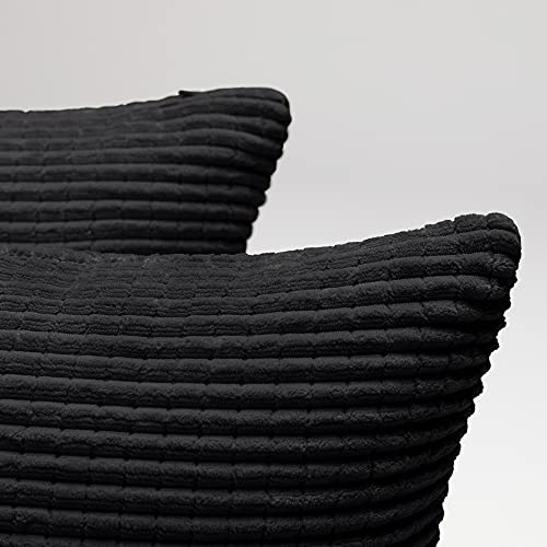 Deconovo Corduroy Throw Pillow Covers, Soft & Decorative Cushion Covers, Machine Washable, Set of 2 for Sofa, Couch, Bedroom & Living Room, Black, 20x20 Inch