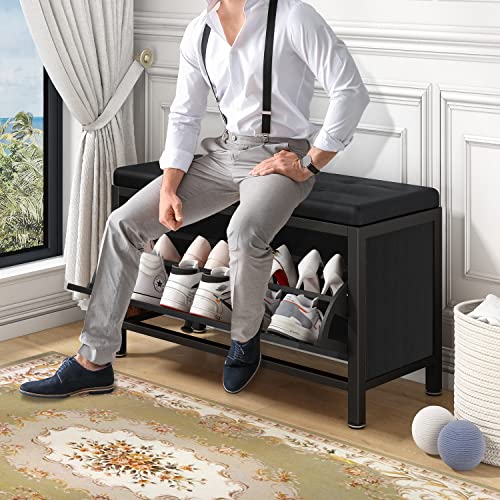 8-10 Pairs Shoe Rack Bench with Door, Entryway Shoe Storage Cabinet with Hidden Shoe Shelf, Shoe Storage Bench for Entryway Closet