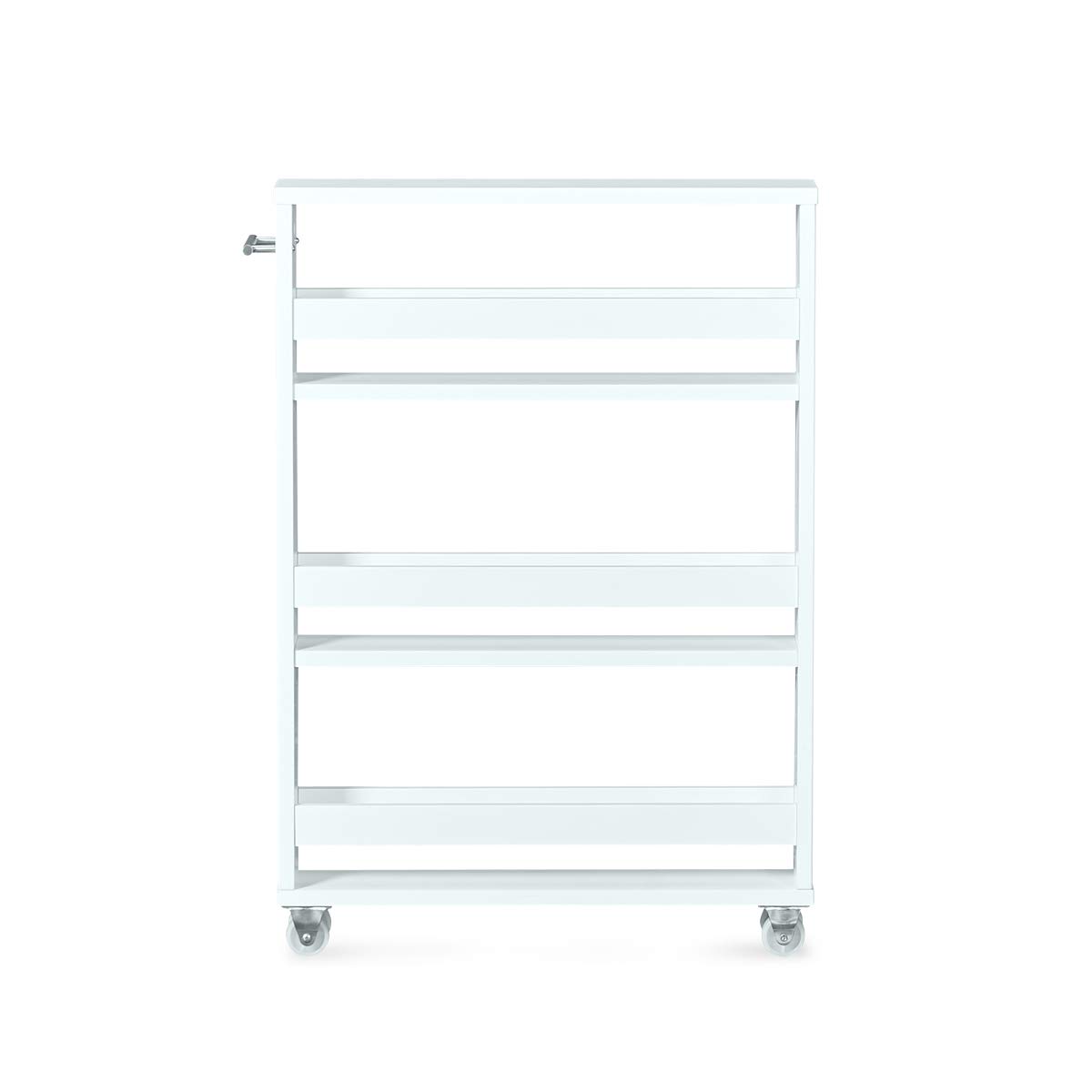 MUSEHOMEINC Compact Space Kitchen Pantry,4-Tier Kitchen Removable Storage Cart, Slim Slide Out Rolling Pantry Shelf for Narrow Spaces（White）