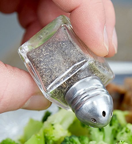 Pack of 4 Clear Glass Mini Cube Salt & Pepper Shakers with Stainless Tops and BONUS Easy Fill Funnel by NetSellsIt
