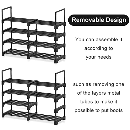 MYITYARD Shoe Rack, 4 Tier Free Standing Shoe Shelf Detachable Metal Multi-Layer Stackable Shoe Storage Organizer for Entrance, Clothing Room, Black