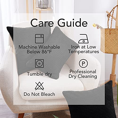 Deconovo Corduroy Throw Pillow Covers, Soft & Decorative Cushion Covers, Machine Washable, Set of 2 for Sofa, Couch, Bedroom & Living Room, Black, 20x20 Inch