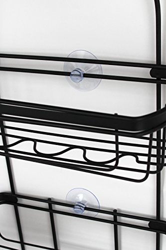 Splash Home Bathroom Door or Hanging from Shower Head Caddy with Two Basket Organizers Plus Dish for Storage Shelves for Shampoo, Conditioner Soaps, 24 x 15 x 12 Inches Black