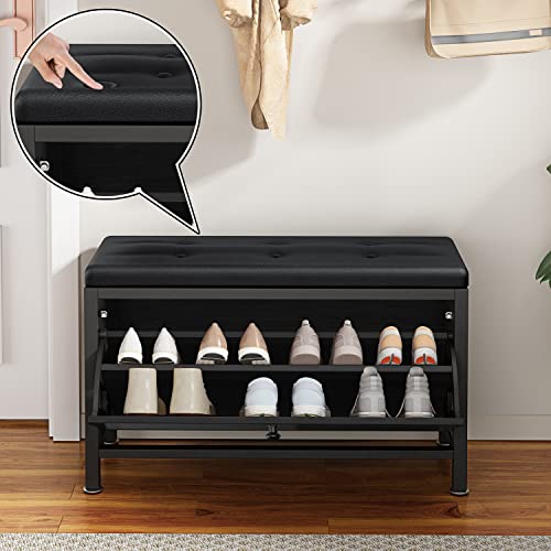 8-10 Pairs Shoe Rack Bench with Door, Entryway Shoe Storage Cabinet with Hidden Shoe Shelf, Shoe Storage Bench for Entryway Closet