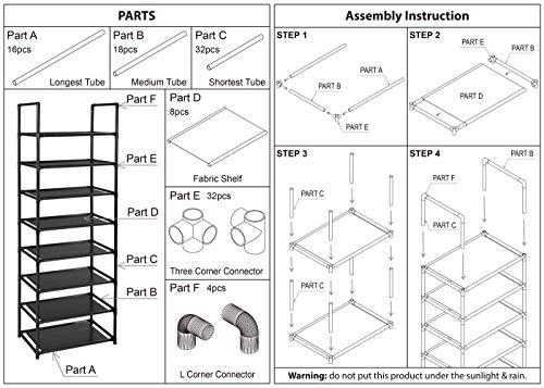 FIDUCIAL HOME 8 Tiers Shoe Rack 16-20 Pairs Sturdy Shoe Shelf