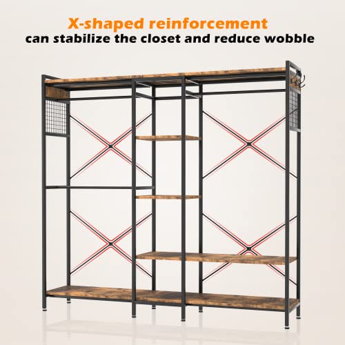 heodmaem Reversible Free Standing Closet Organizer, Heavy Duty Clothes Rack for Hanging Clothes, Corner Closet Shelves, L Shape Garment Rack with Shelves