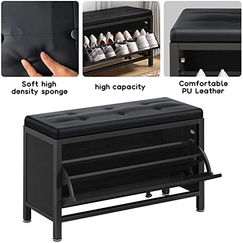 8-10 Pairs Shoe Rack Bench with Door, Entryway Shoe Storage Cabinet with Hidden Shoe Shelf, Shoe Storage Bench for Entryway Closet