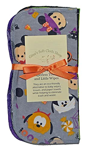 1 Ply Printed Flannel 9x9 Inches Little Wipes Set of 5 Fun Characters Halloween