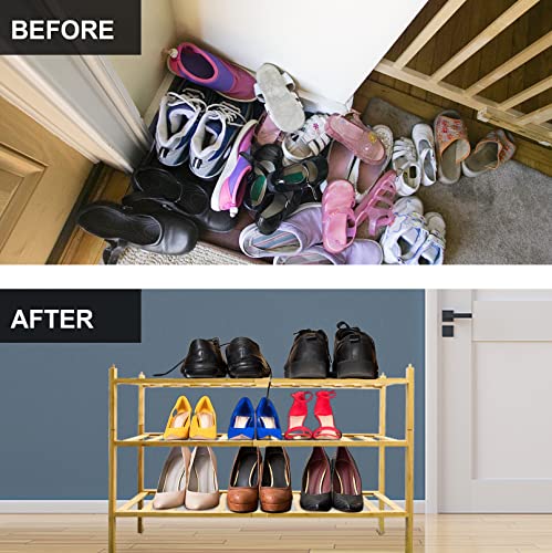OLGEMO (2-Tier Stackable Shoe Rack Freestanding Shoe Rack Multi-Purpose Storage Rack Bamboo Shoe Rack Shoe Organizer Small Shoe Rack Entrance Shoe Rack Closet Shoe Rack