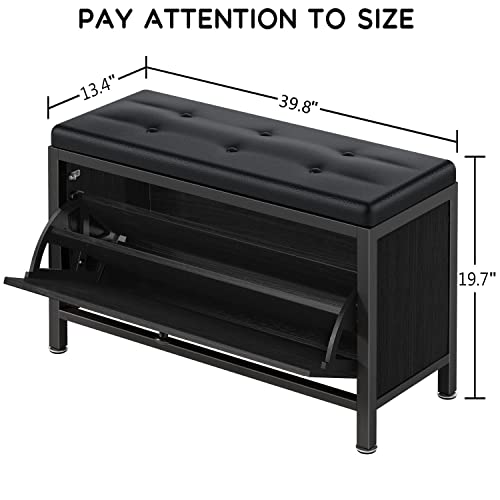 8-10 Pairs Shoe Rack Bench with Door, Entryway Shoe Storage Cabinet with Hidden Shoe Shelf, Shoe Storage Bench for Entryway Closet