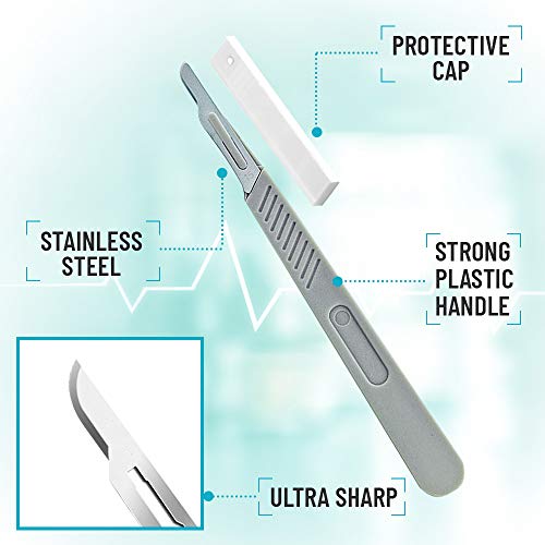 MyMed #15 Disposable Scalpel, Pack of 10 Dermaplaning Blades with Plastic Handle, Scalpel for School Science, High Carbon Steel Dermablade Blades. Individually Wrapped, Sterile