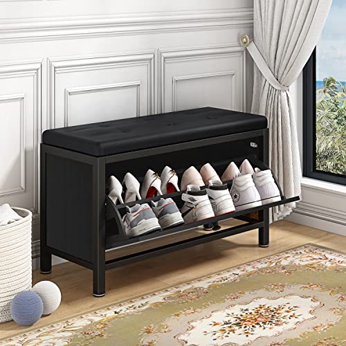 8-10 Pairs Shoe Rack Bench with Door, Entryway Shoe Storage Cabinet with Hidden Shoe Shelf, Shoe Storage Bench for Entryway Closet