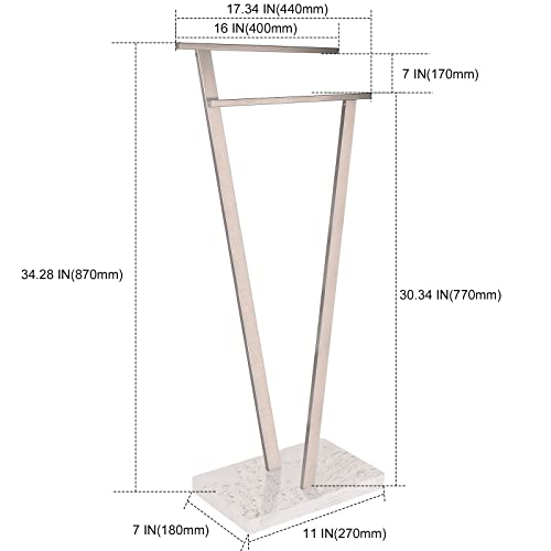 Winmien Freestanding Towel Rack for Bathroom, SUS 304 Stainless Steel Towel Holder with Marble Base for Bathroom Floor, Pool, 2-Tier (Brushed Nickel)