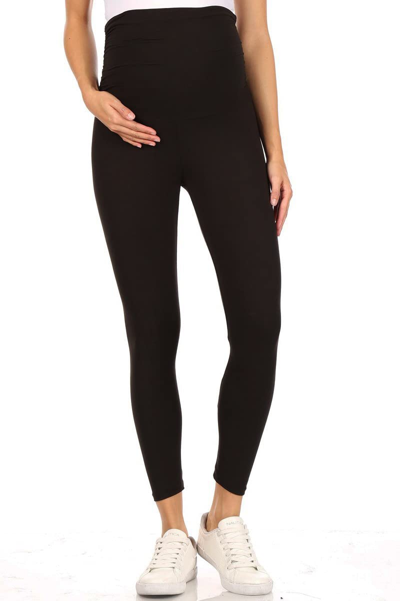 Leggings Depot Women's Maternity Leggings Over The Belly Pregnancy Casual Yoga Tights (Black, X-Large)