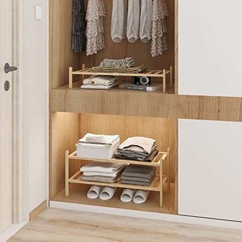 OLGEMO (2-Tier Stackable Shoe Rack Freestanding Shoe Rack Multi-Purpose Storage Rack Bamboo Shoe Rack Shoe Organizer Small Shoe Rack Entrance Shoe Rack Closet Shoe Rack