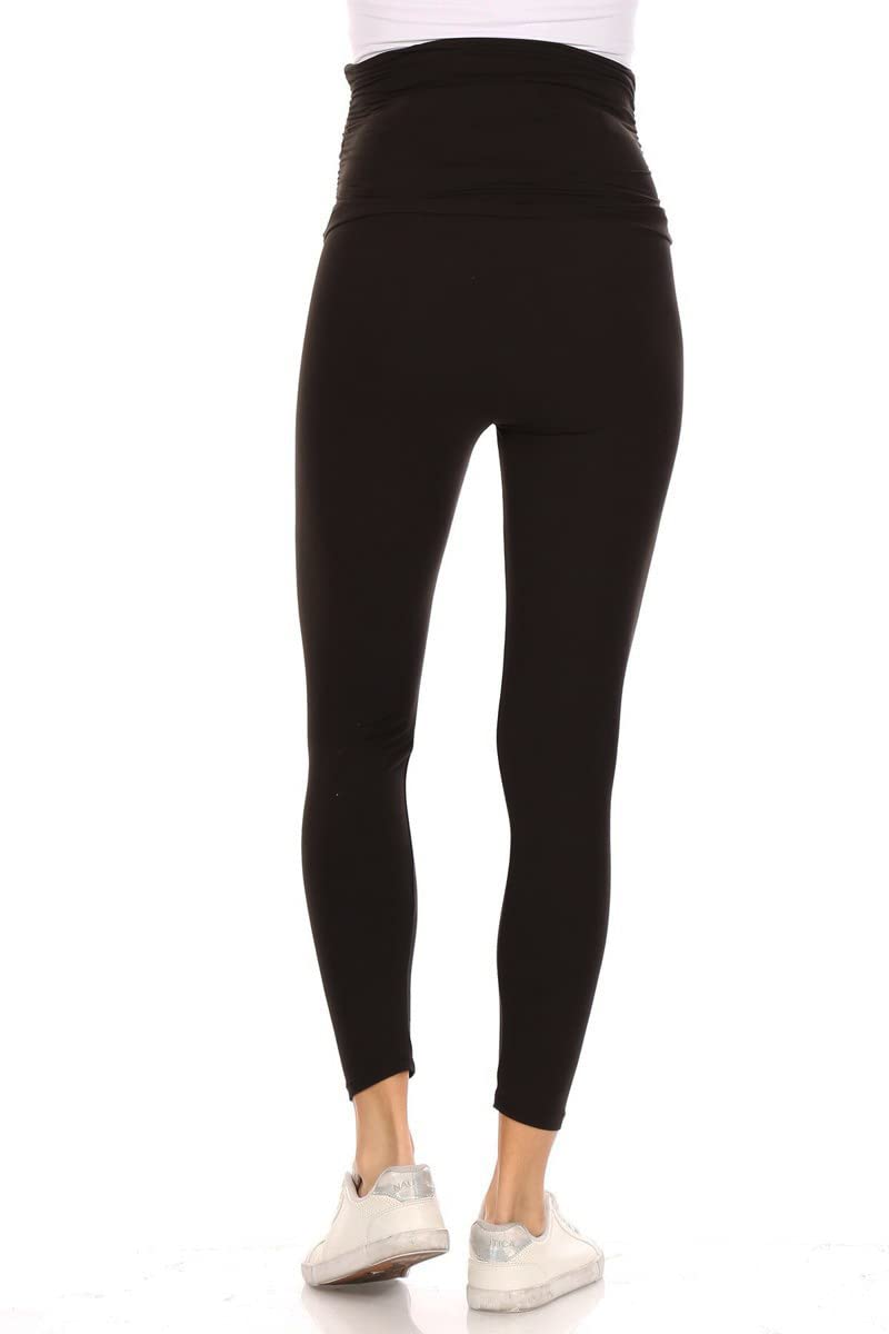 Leggings Depot Women's Maternity Leggings Over The Belly Pregnancy Casual Yoga Tights (Black, X-Large)
