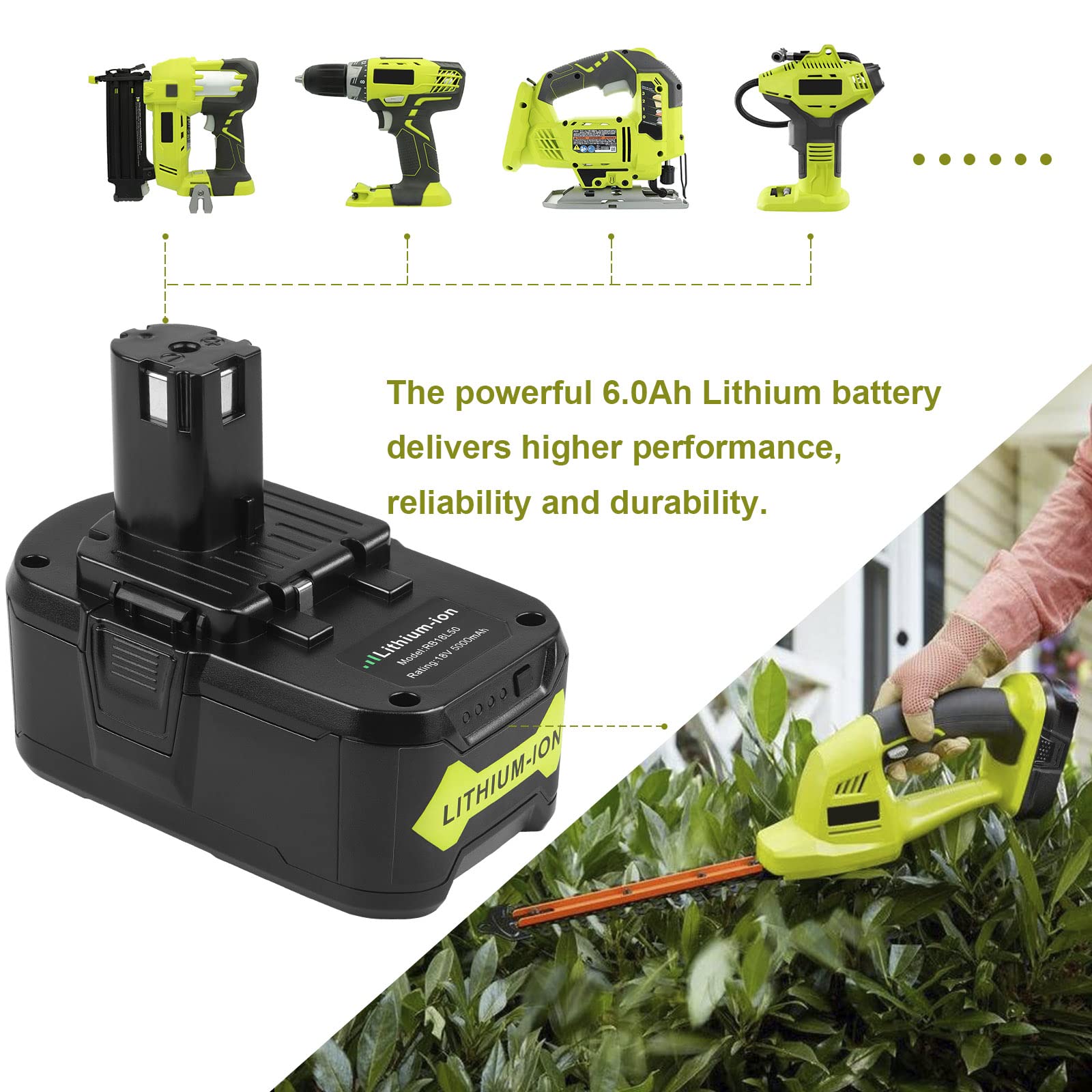 ARyee 5.0Ah 18V P108 Replacement Battery for Ryobi One+ Cordless Tool Lithium P102 P103 P105 P107 P108 P109 P122 P100 RB18L50 RB18L25 RB18L15 RB18L40 (2)