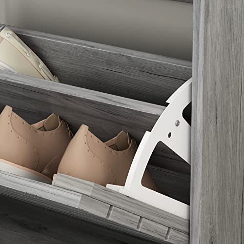 Homsee Modern Shoe Storage Cabinet with 2 Flip Drawers & Louver Doors, Wood 2-Tier Shoe Rack Storage Organizer for Entryway, Hallway & Bedroom, Grey (22.4”L x 9.4”W x 29.5”H)