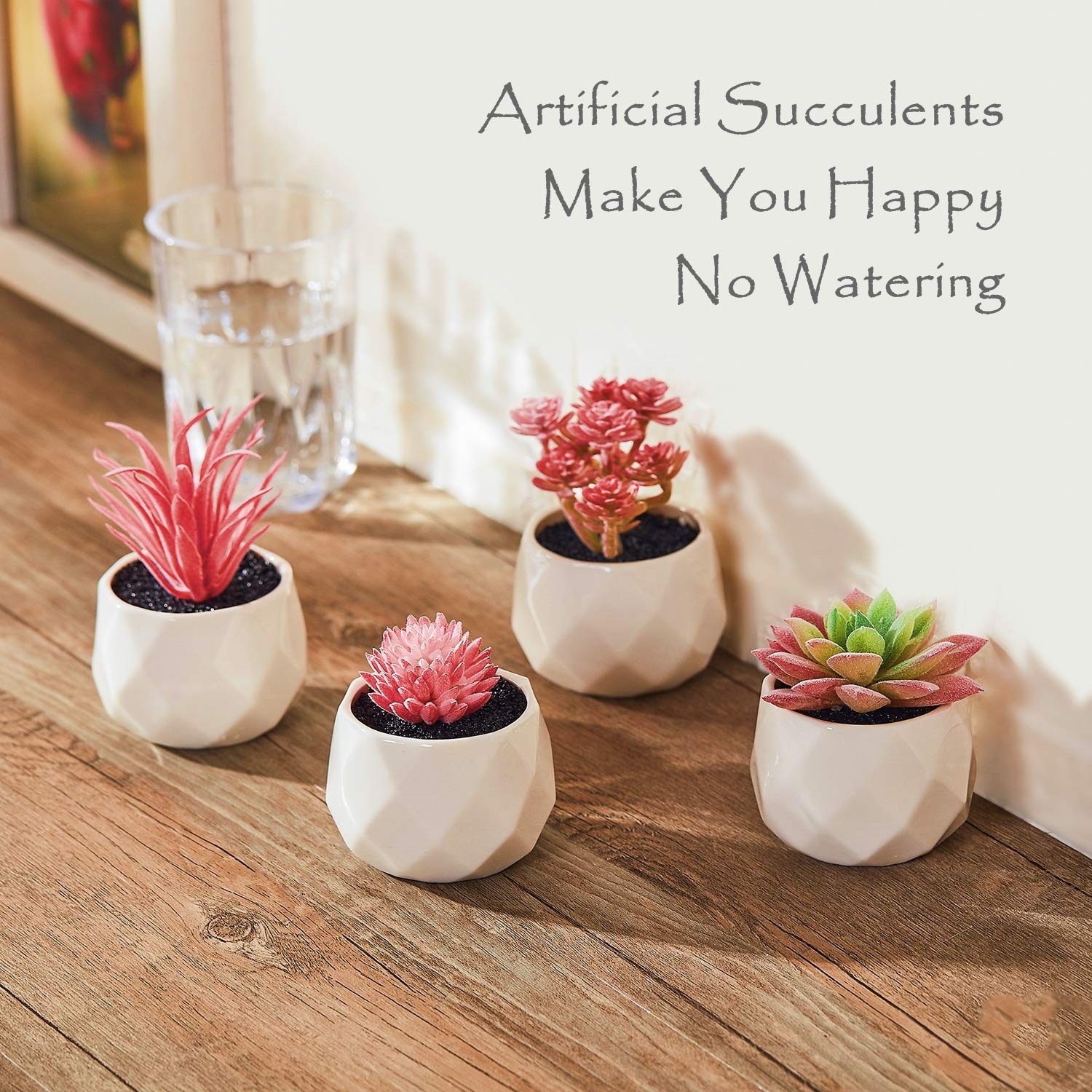 CADNLY Fake Succulent Plant Set - Artificial Desk Plants for Women Desk - Realistic Faux Succulents in Ceramic Pots - Mini Pink Decor for Bedroom Bathroom Office Shelf Decor