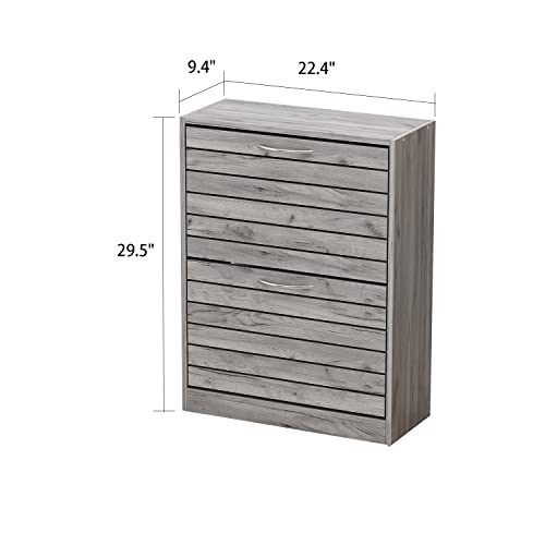 Homsee Modern Shoe Storage Cabinet with 2 Flip Drawers & Louver Doors, Wood 2-Tier Shoe Rack Storage Organizer for Entryway, Hallway & Bedroom, Grey (22.4”L x 9.4”W x 29.5”H)