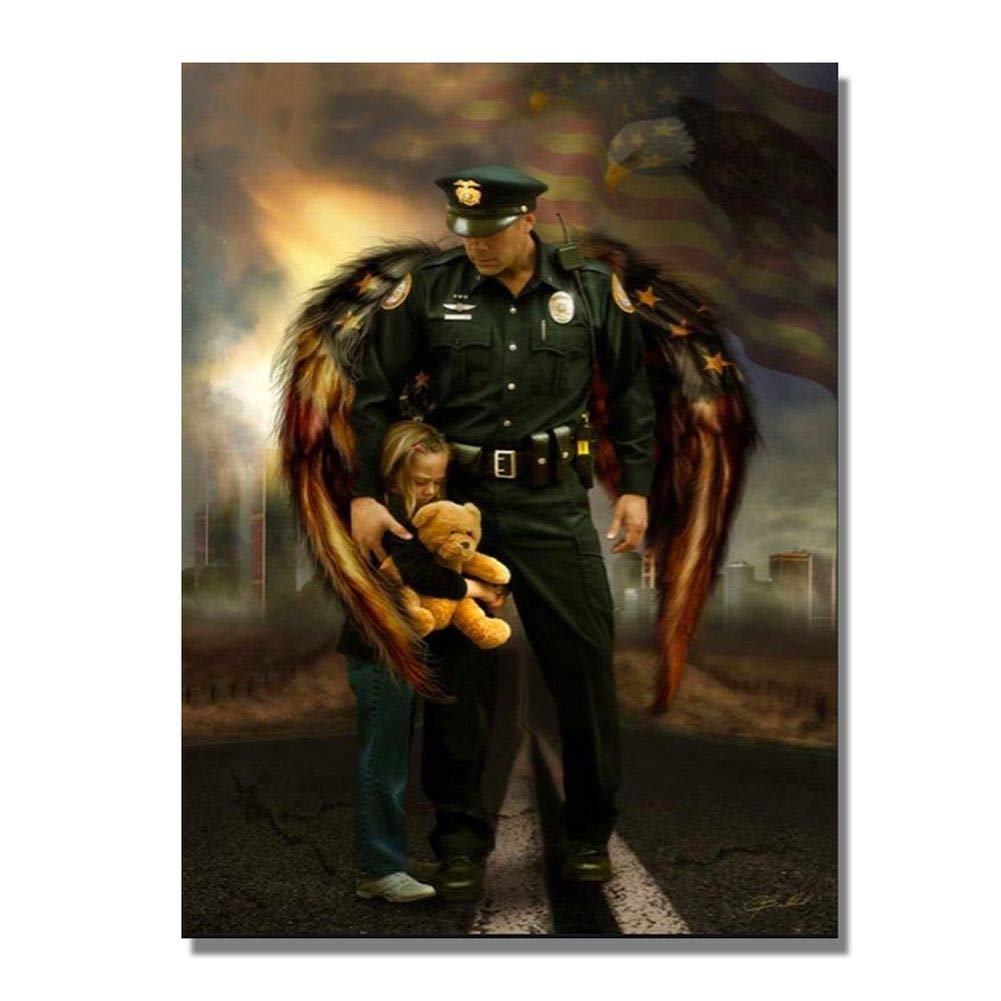 Tangbr DIY 5D Diamond Painting by Number Kits,diamond painting kits for adults beginner for Decoration Angel Police and Flag 11.8x15.7in 1 Pack